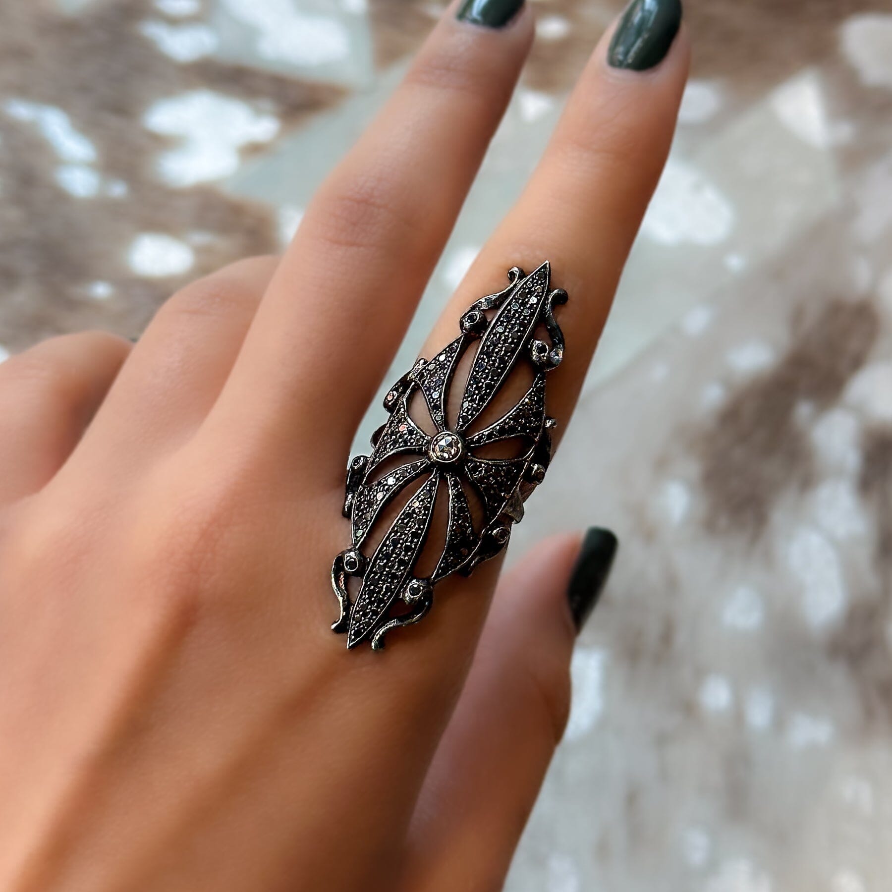 Black Diamond Knuckle Ring | Edgy Full Finger Ring